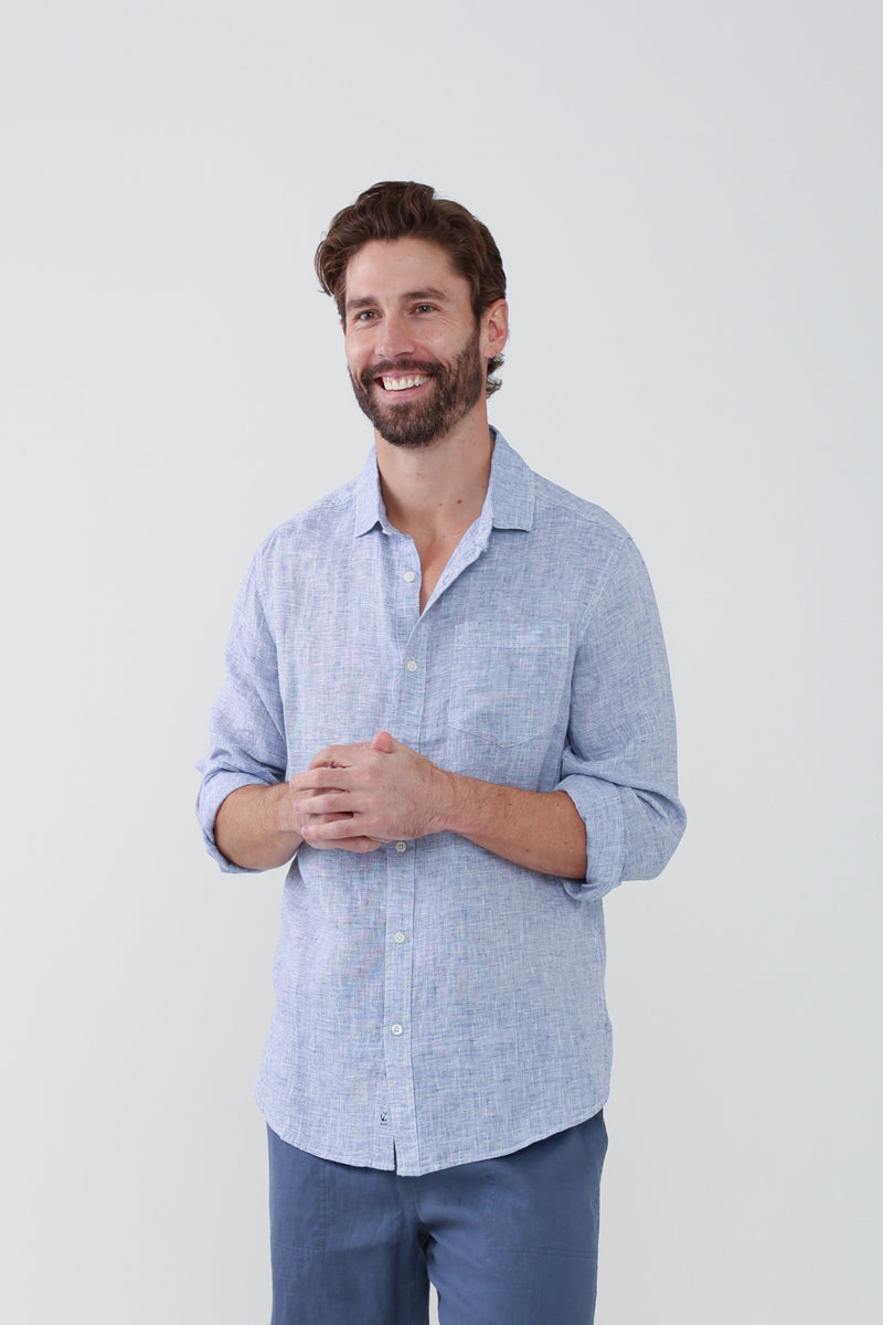 Lightweight Yarn Dye Linen Shirt - Surf Blue – HIHO
